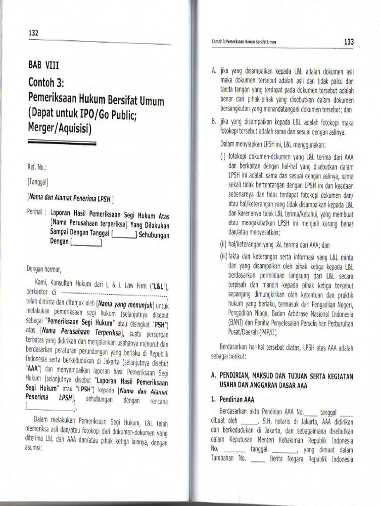 Contoh Bentuk Laporan Legal Audit Umum | PDF