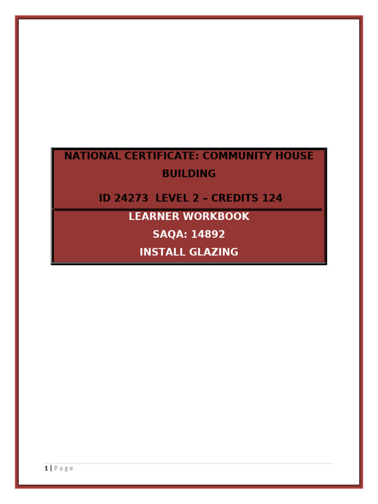 Install Glazing Learner Workbook | PDF | Window