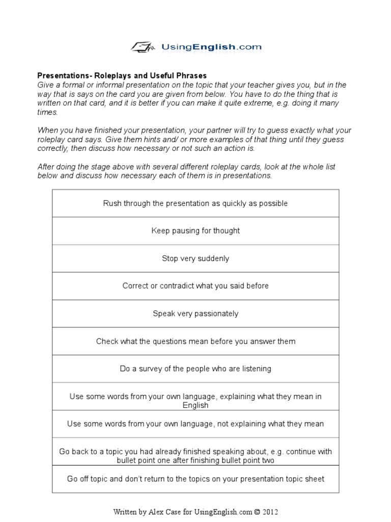 Business English Presentations Roleplays Phrases | PDF | Foreign ...