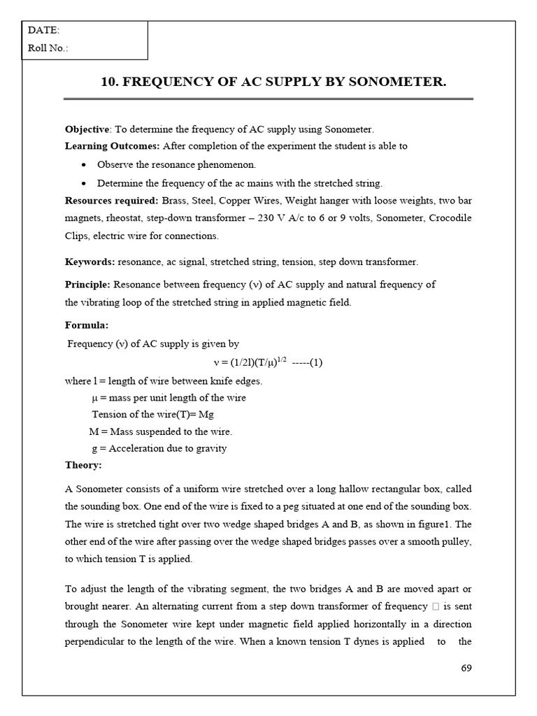AC Frequency Measurement with Sonometer | PDF | Alternating Current ...