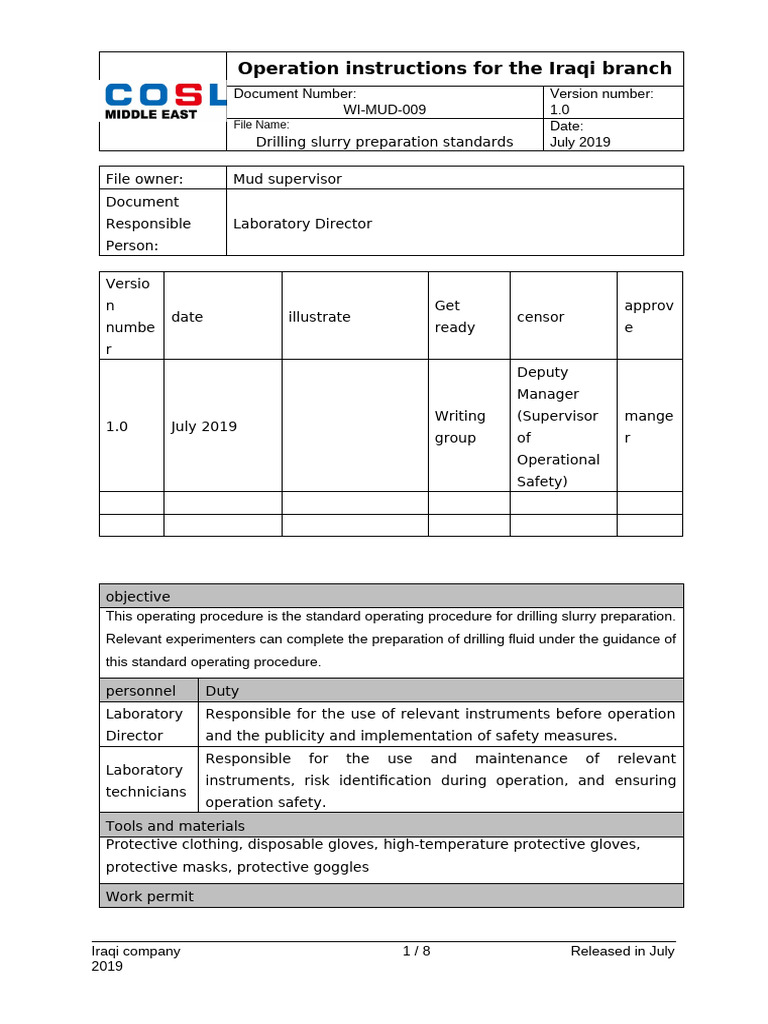 Iraqi Drilling Slurry Preparation Guide | PDF | Density | Materials