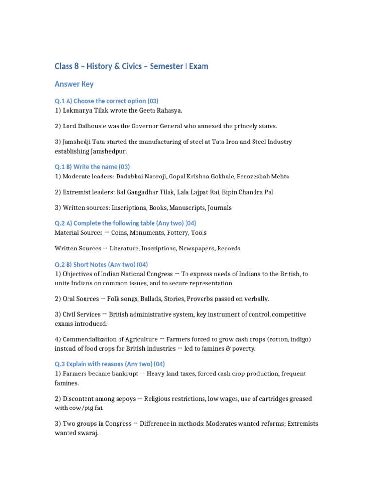 Class 8 History Civics Answer Key | PDF