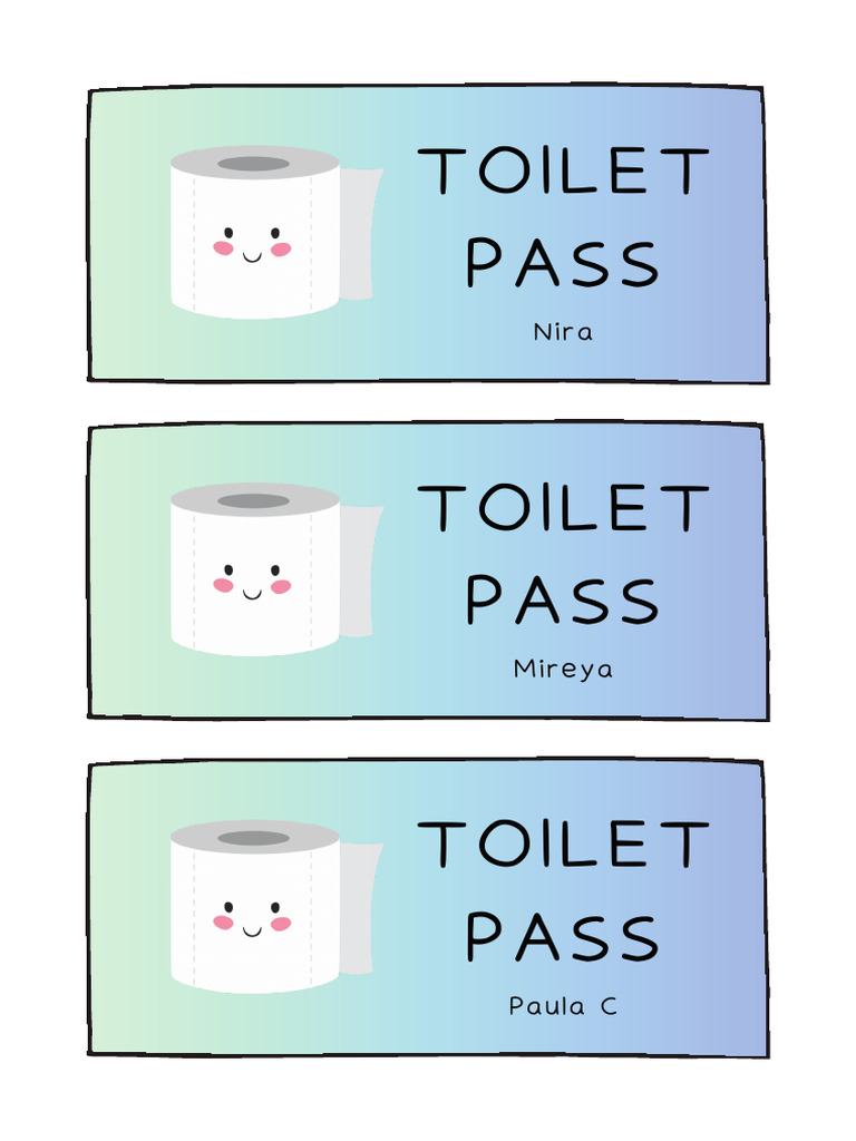 Pink Toilet Pass Printable Cards | PDF