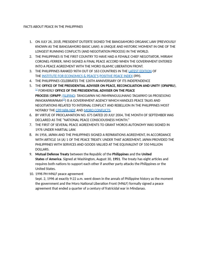 Key Facts on Philippine Peace Efforts | PDF