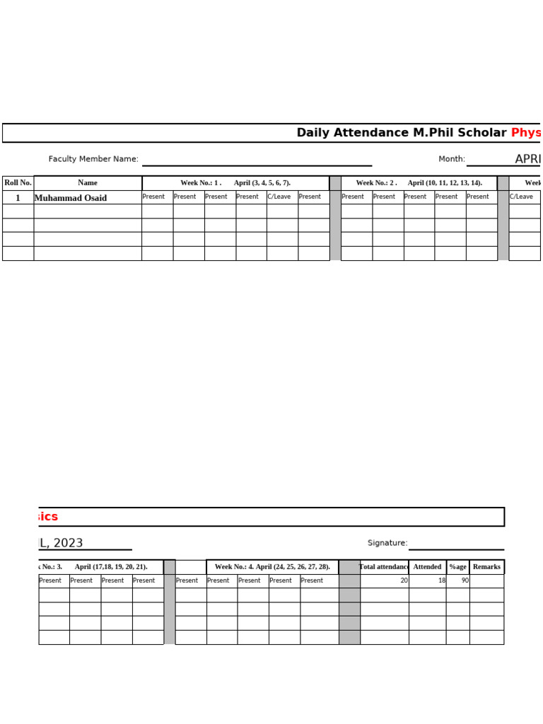 BS Attendance Proforma | PDF