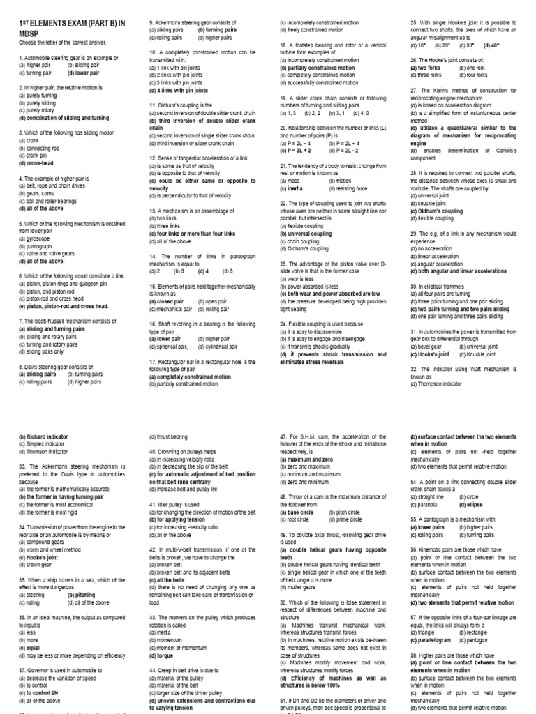 MDSP - 1st Elements Exam (Part B) Answer Key | PDF | Acceleration ...