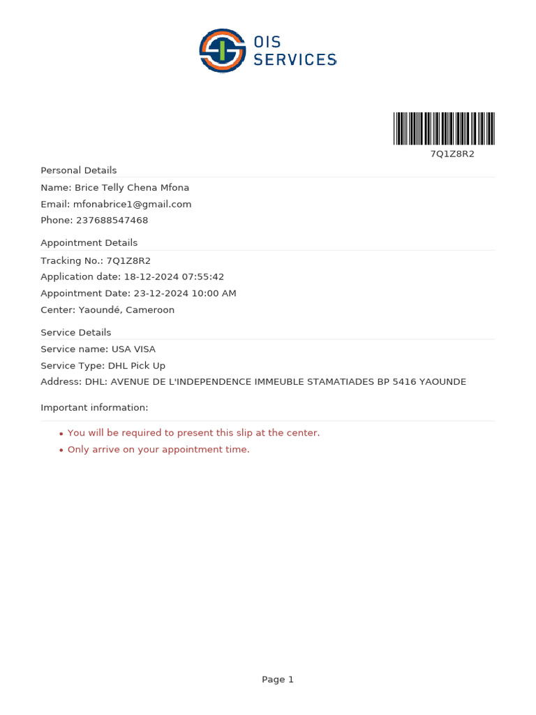 Acknowledgment Slip: You Will Be Required To Present This Slip at The ...