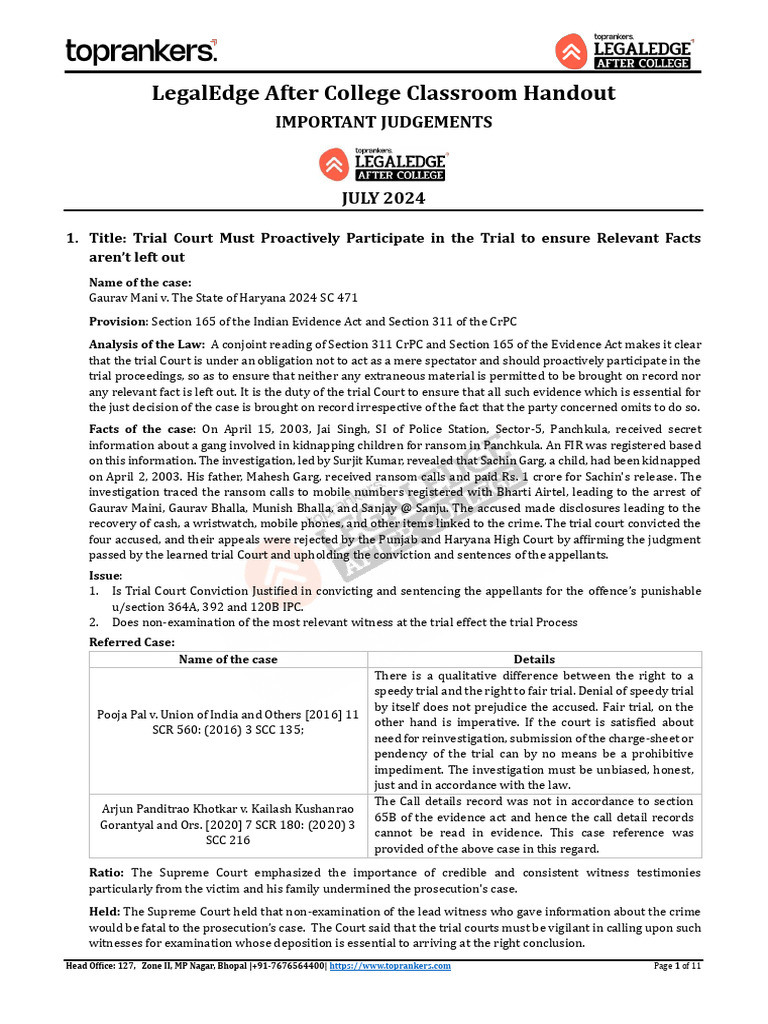 July Case Summaries5152455 | PDF | Separation Of Powers | Legal Procedure