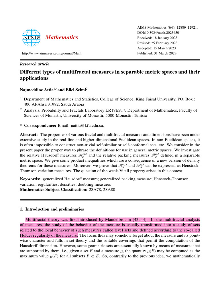 Different Types of Multifractal Measures in Separable Metric Spaces and ...