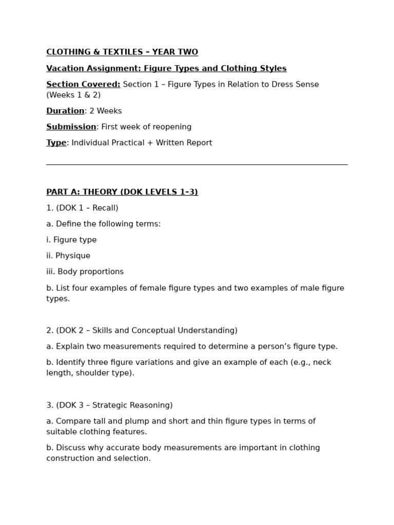 Clothing Vac Assignment Form One | PDF