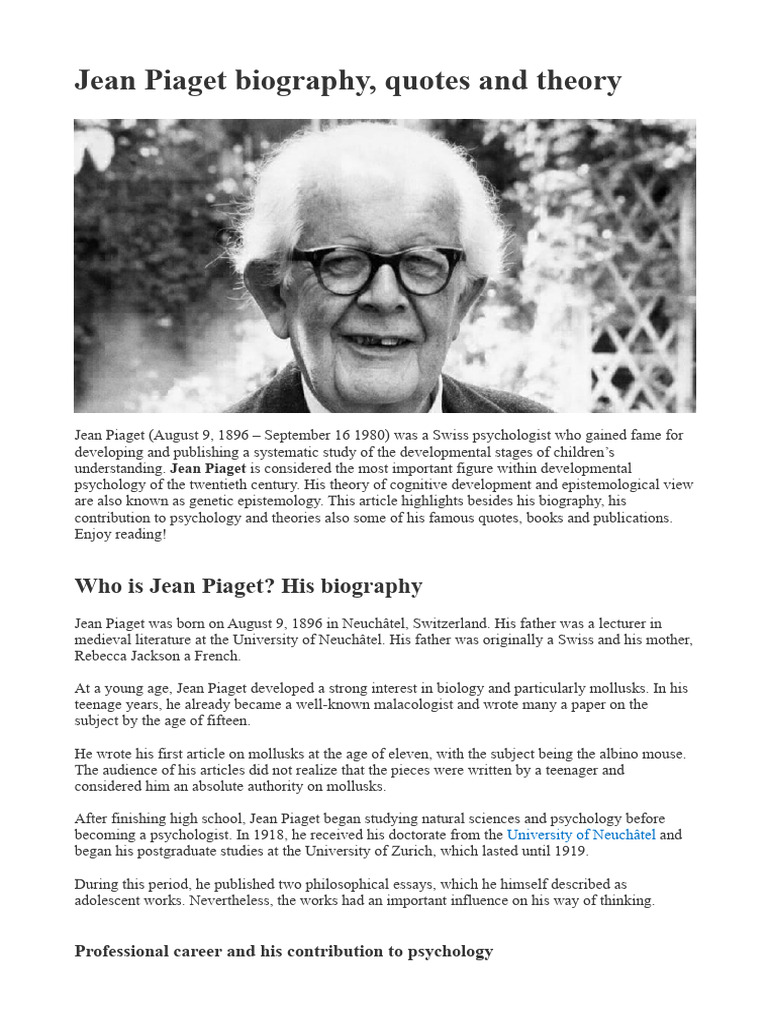 Jean Piaget biography, quotes and theory | PDF | Psychology | Liberal ...