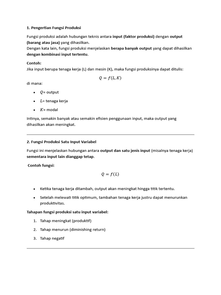 Fungsi Produksi: Input dan Output Efisien | PDF
