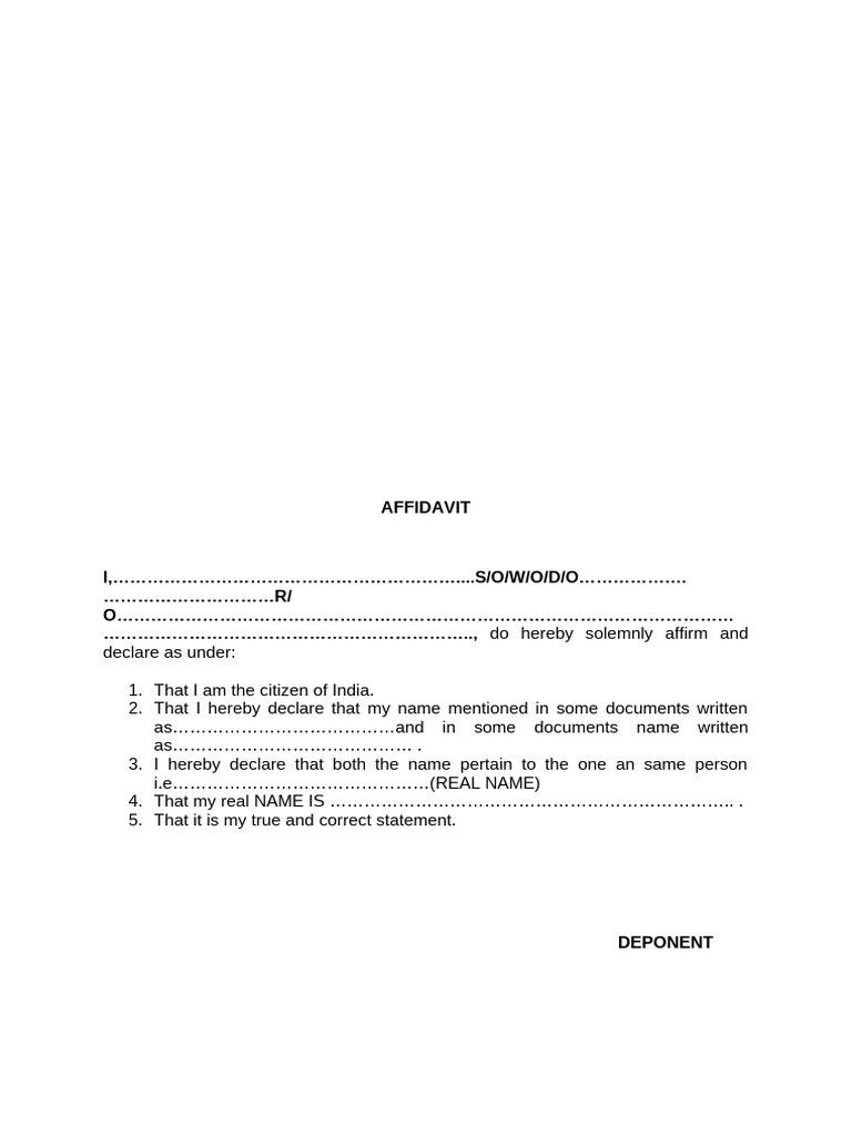 Name Affidavit Declaration Template | PDF