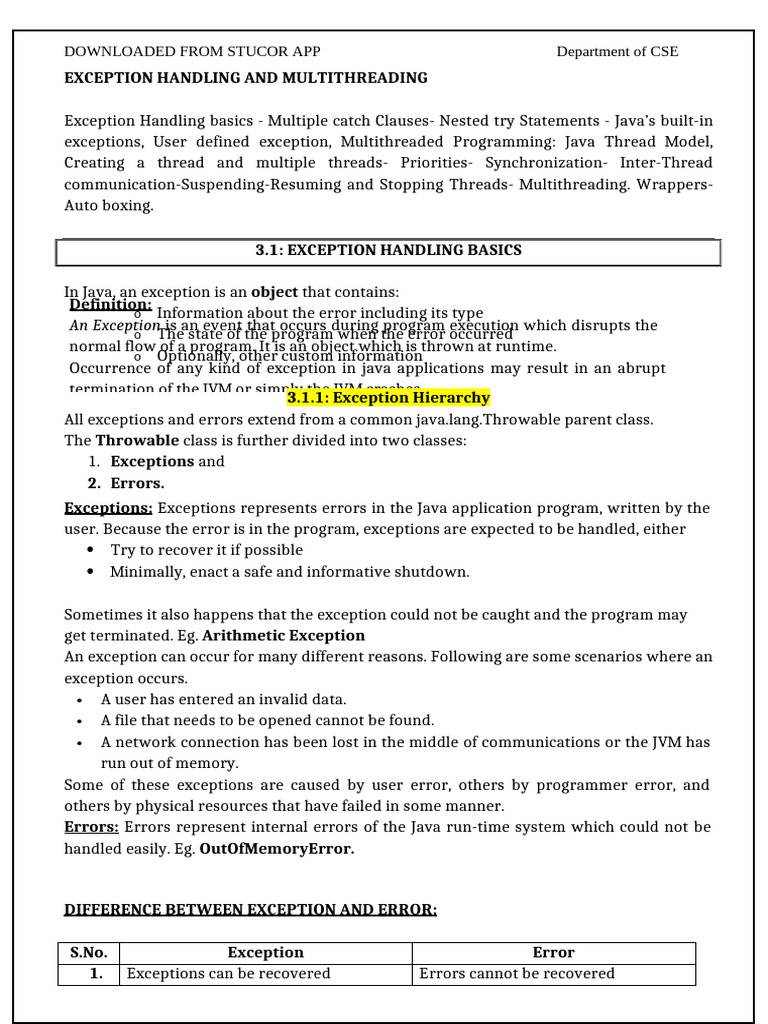 Java Exception Handling Overview | PDF | Method (Computer Programming ...