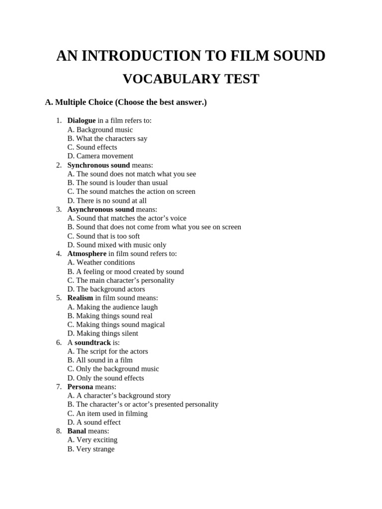 Film Sound Vocabulary Test Answers | PDF