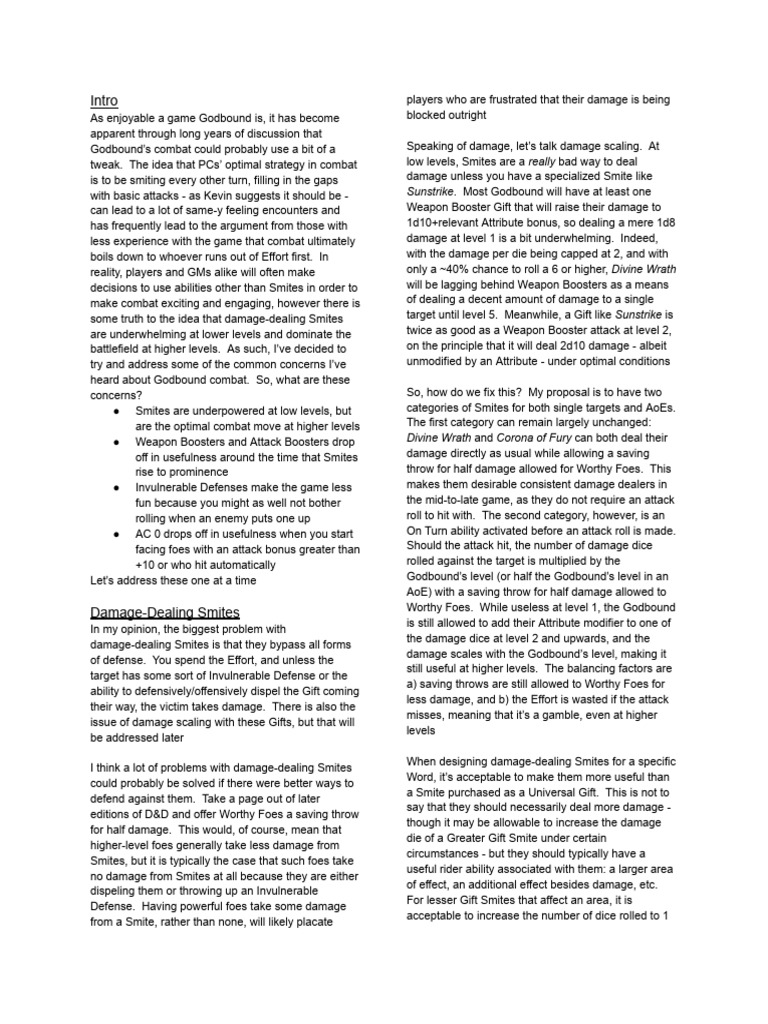 Godbound Combat Redesign | PDF