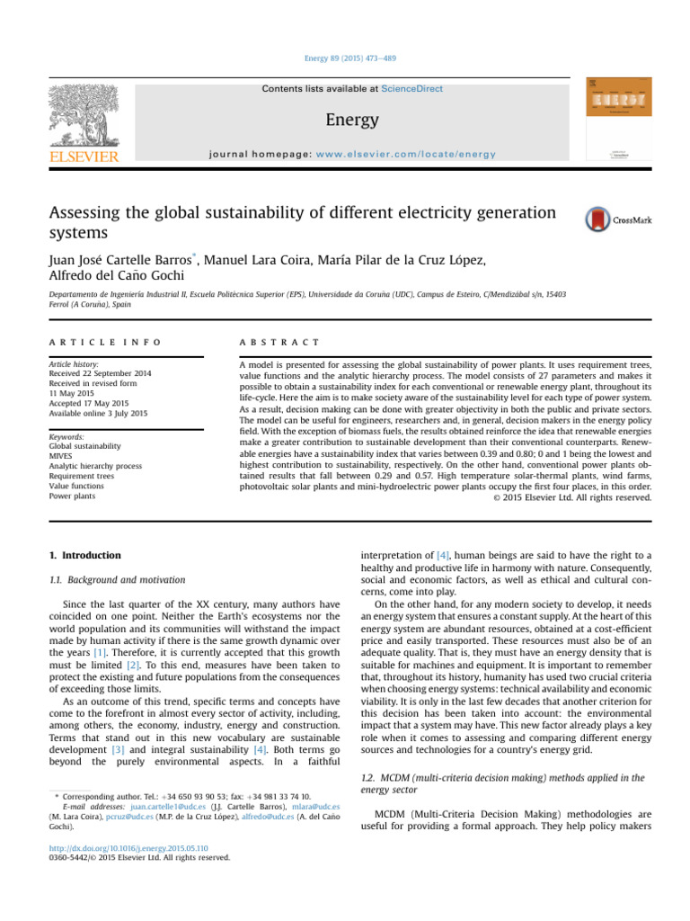 Assessing The Global Sustainability of Different Electricity Generation ...