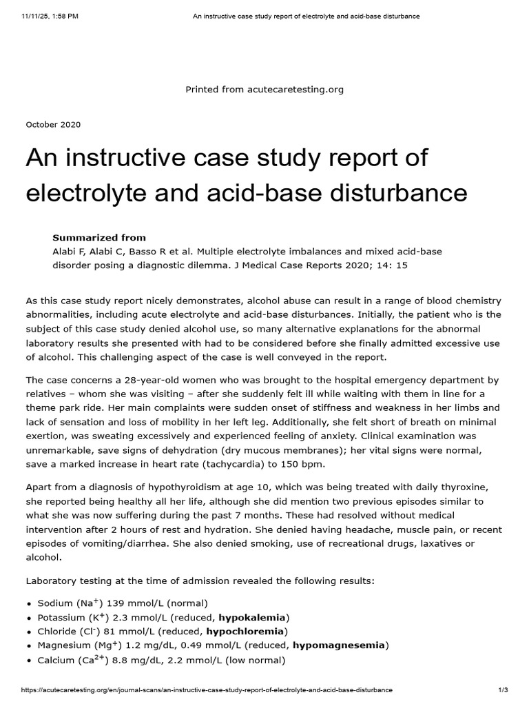 An Instructive Case Study Report of Electrolyte and Acid-Base ...