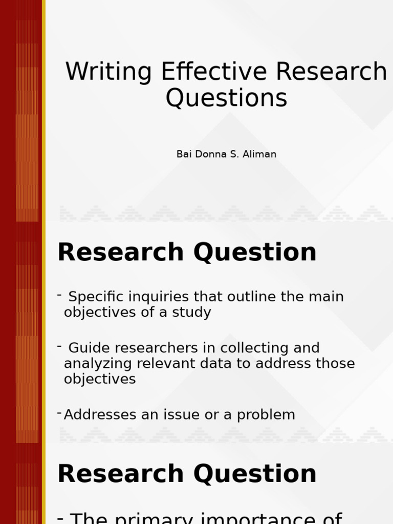 Writing an Effective Research Question (1) | PDF | Qualitative Research ...