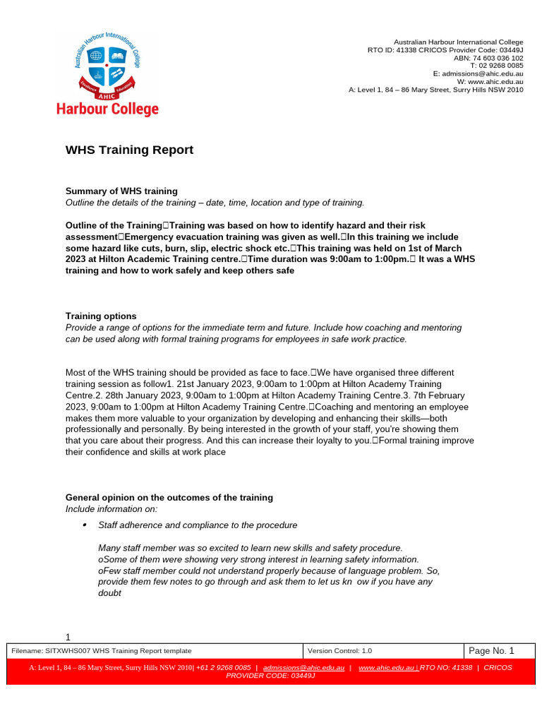 WHS Training Report Summary 2023 | PDF | Occupational Safety And Health ...