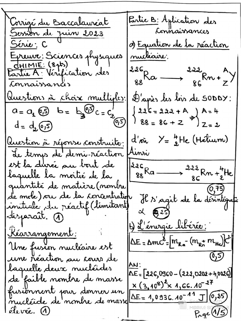 Corrigé Bac C 2023 Physique | PDF