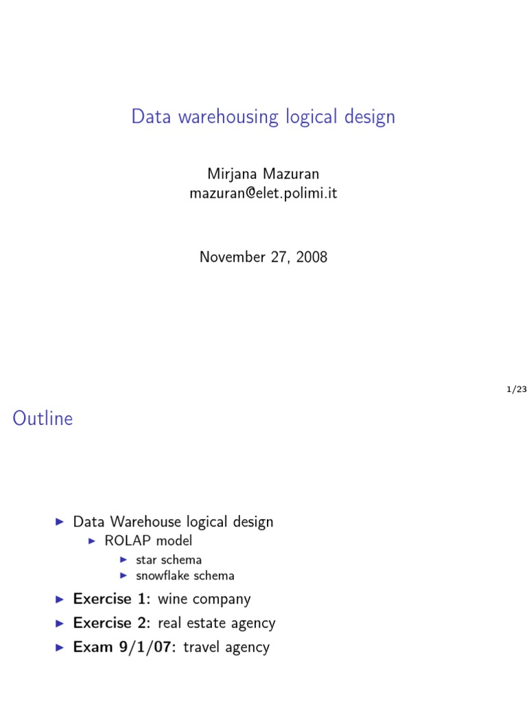 Data Warehousing Logical Design | PDF | Data Warehouse | Conceptual Model
