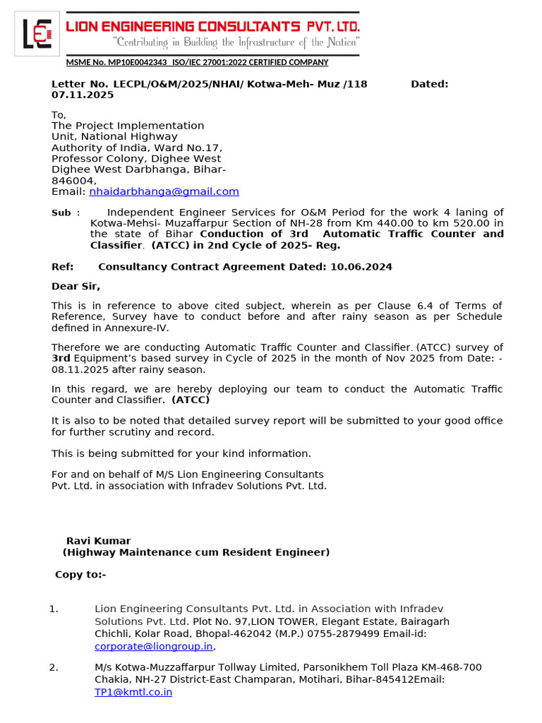 IE4424-LECPL - Conduction of 2nd Equipment's Based ATCC Survey in 1st ...