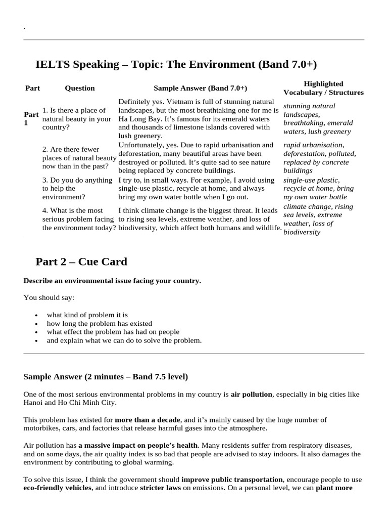 ? Ielts Speaking-natural | PDF | Air Pollution | Pollution