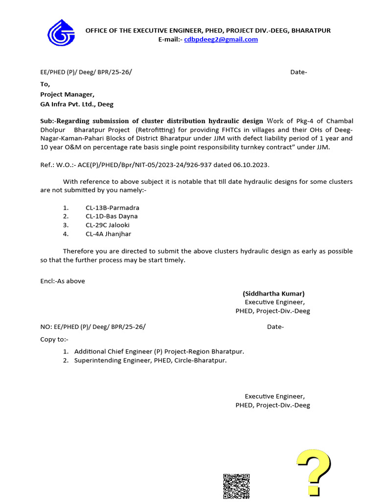 EE Letter for Cluster Distribution Hydraulic Design_1753165747141 | PDF
