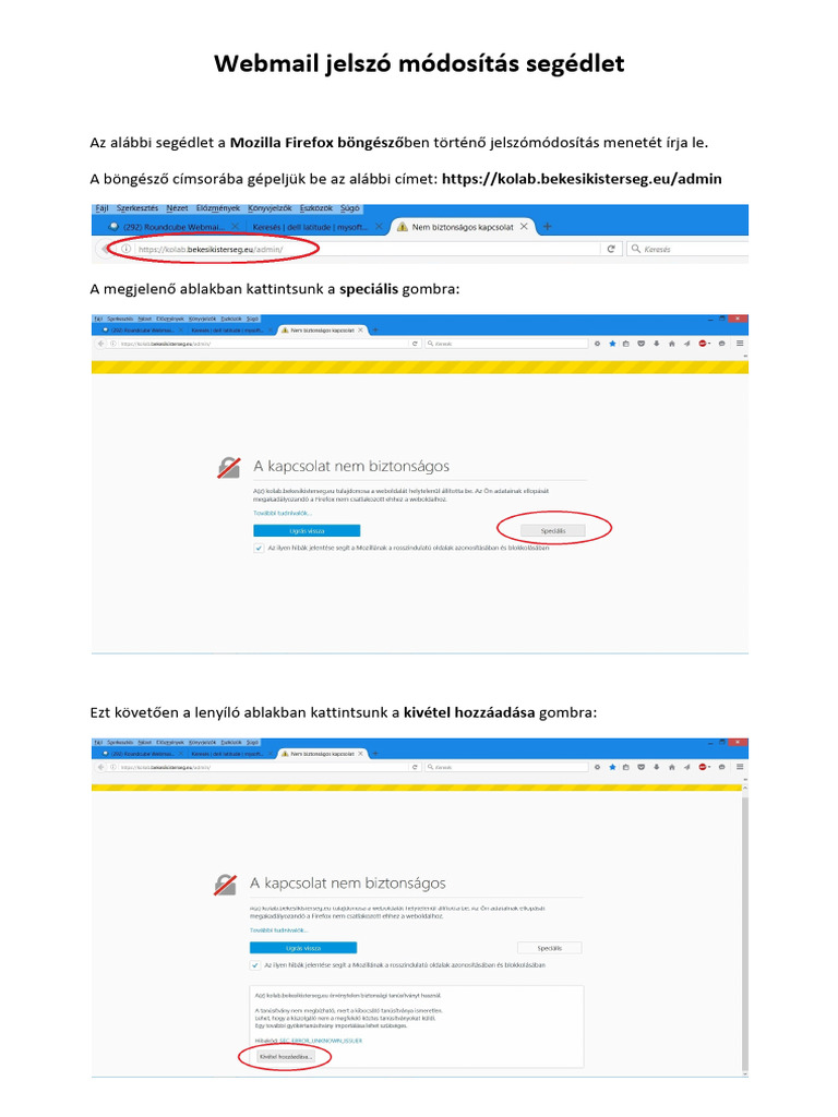 Webmail Jelszó Módosítás Segédlet | PDF