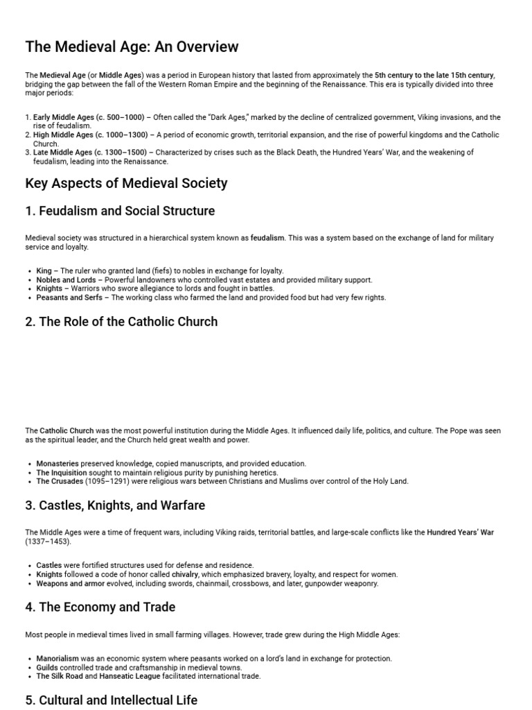 Overview of the Medieval Age | PDF | Middle Ages | Feudalism