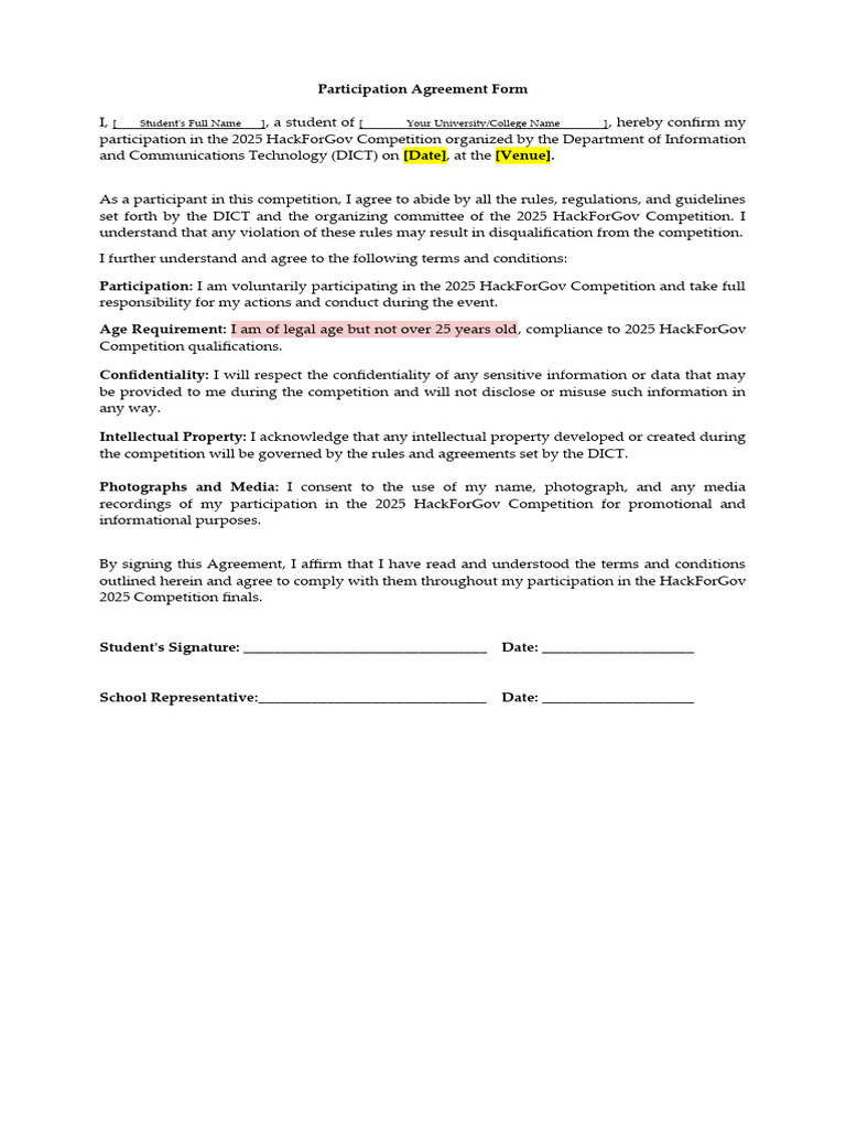 Participation Agreement Form | PDF
