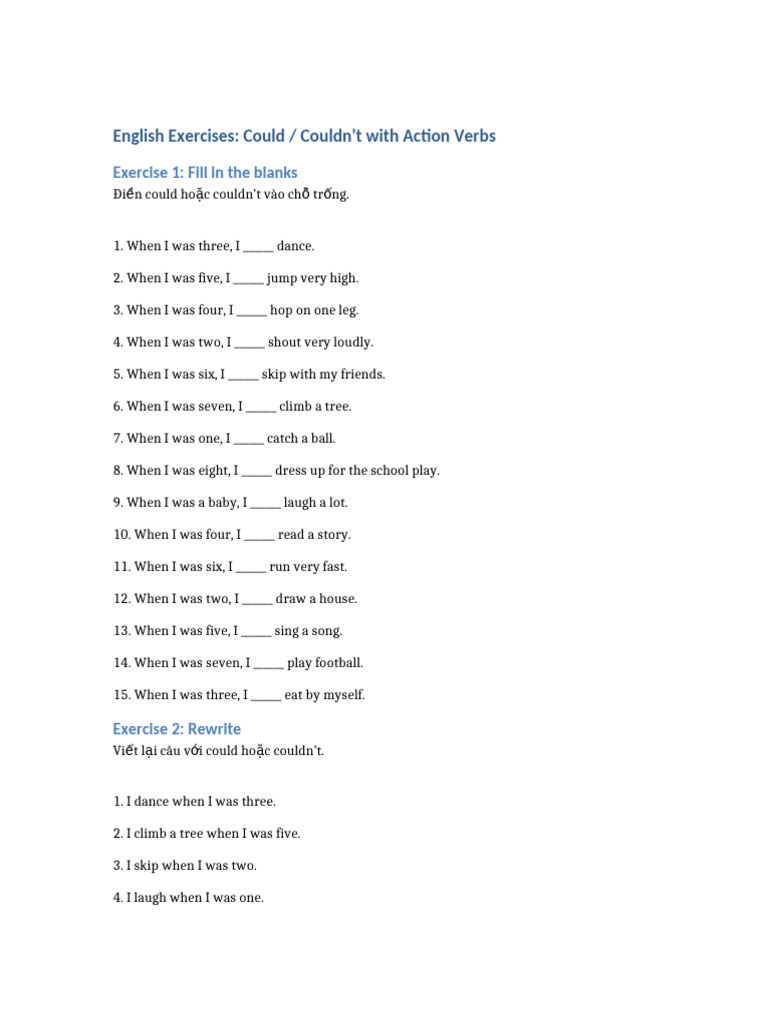 Could Couldnt Exercises | PDF