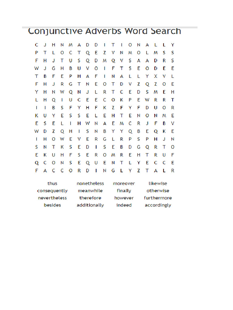 Conjunctive Adverb Word Search | PDF