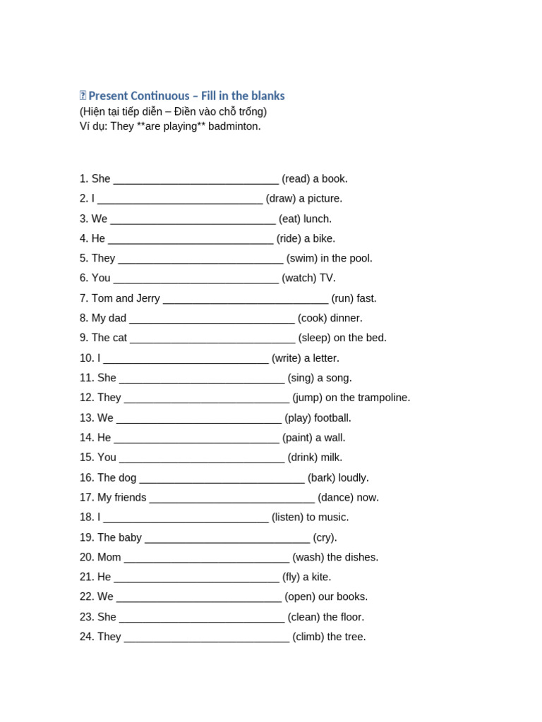 Present Continuous Exercise | PDF