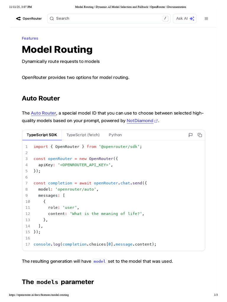 OpenRouter Model Routing and Fallback | PDF | Routing | Software