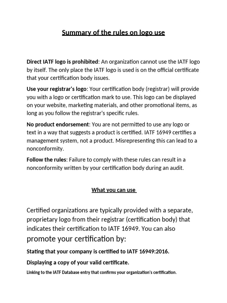 IATF 16949 Logo Usage Guidelines | PDF