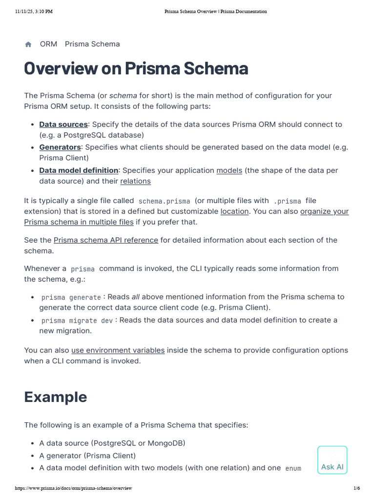 Prisma Schema Overview - Prisma Documentation | PDF | Xml Schema | Postgre Sql
