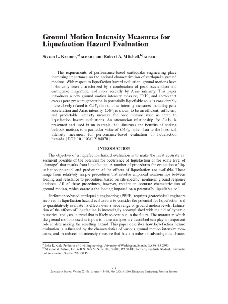 Kramer Mitchell 2006 Ground Motion Intensity Measures For Liquefaction ...