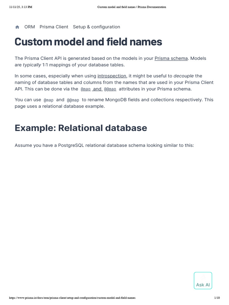 Custom Model and Field Names - Prisma Documentation | PDF | Databases ...