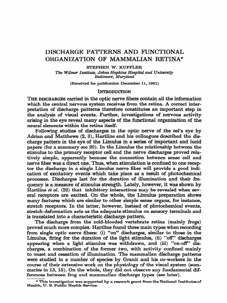Kuffler 1953 Discharge Patterns and Functional Organization of ...