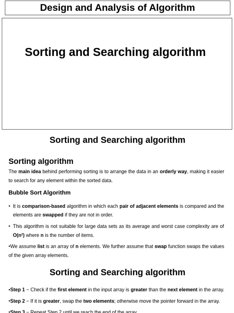 Sorting and Searching Algorithms | PDF | Time Complexity | Algorithms