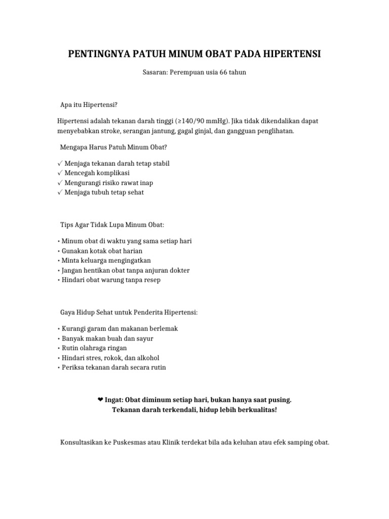 Leaflet Kepatuhan Minum Obat Hipertensi | PDF