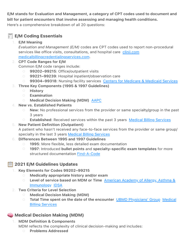 E/M Coding Overview and Guidelines | PDF | Patient | Emergency Department