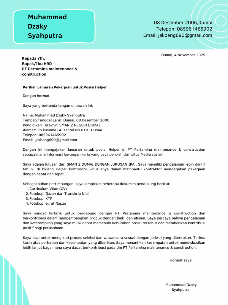 CV. Muhammad Dzaky Syahputra - 20251110 - 214519 - 0000 | PDF