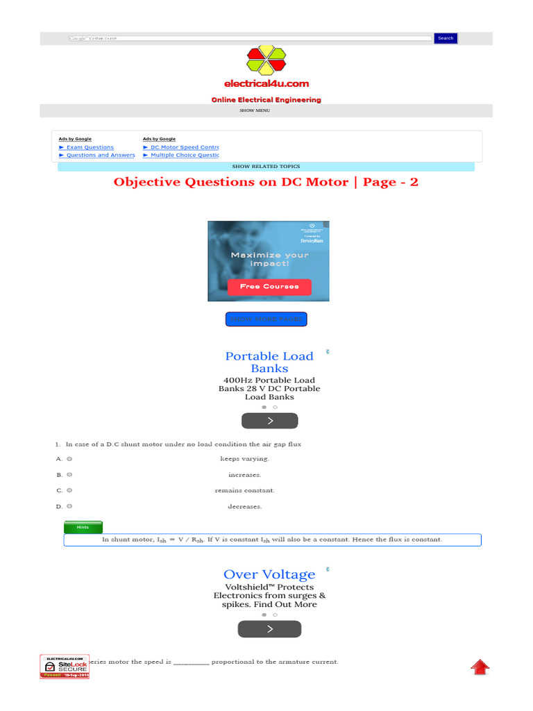 Objective Questions on DC Motor _ Page - 2 _ Electrical4u | PDF ...