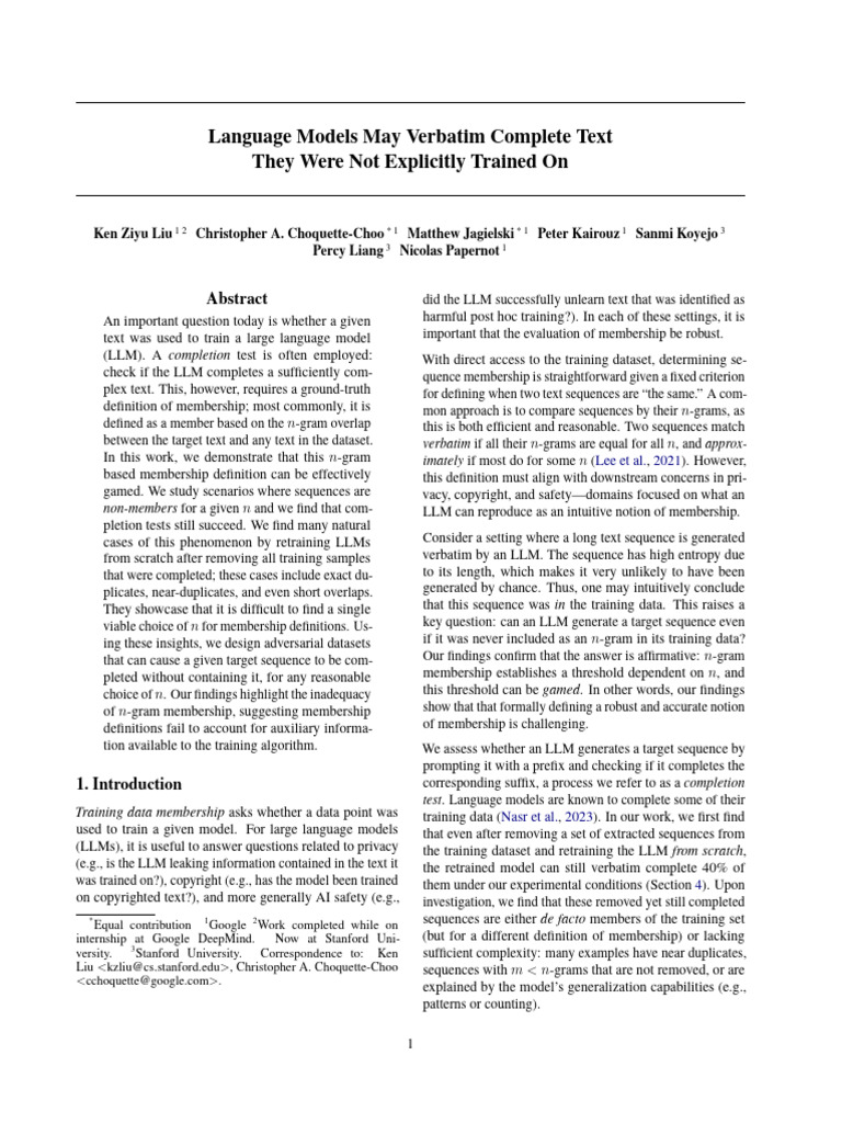 Language Models May Verbatim Complete Text They Were Not Explicitly ...