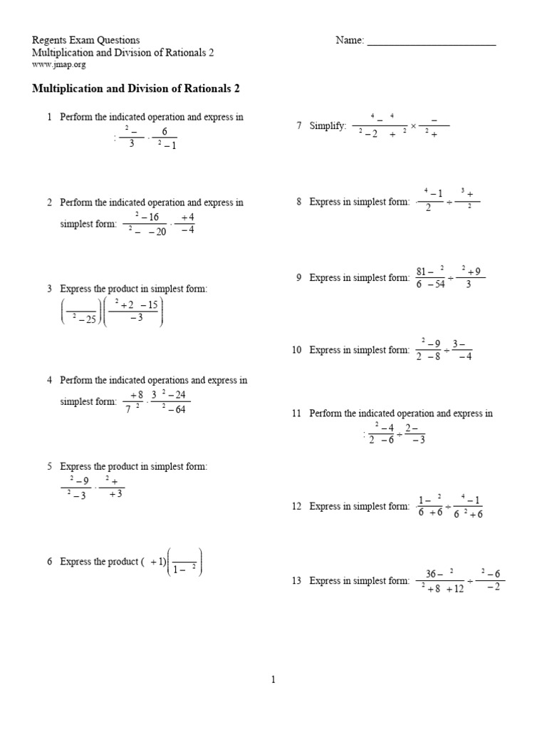 Regents Exam: Rational Operations 2 | PDF | Discrete Mathematics | Numbers