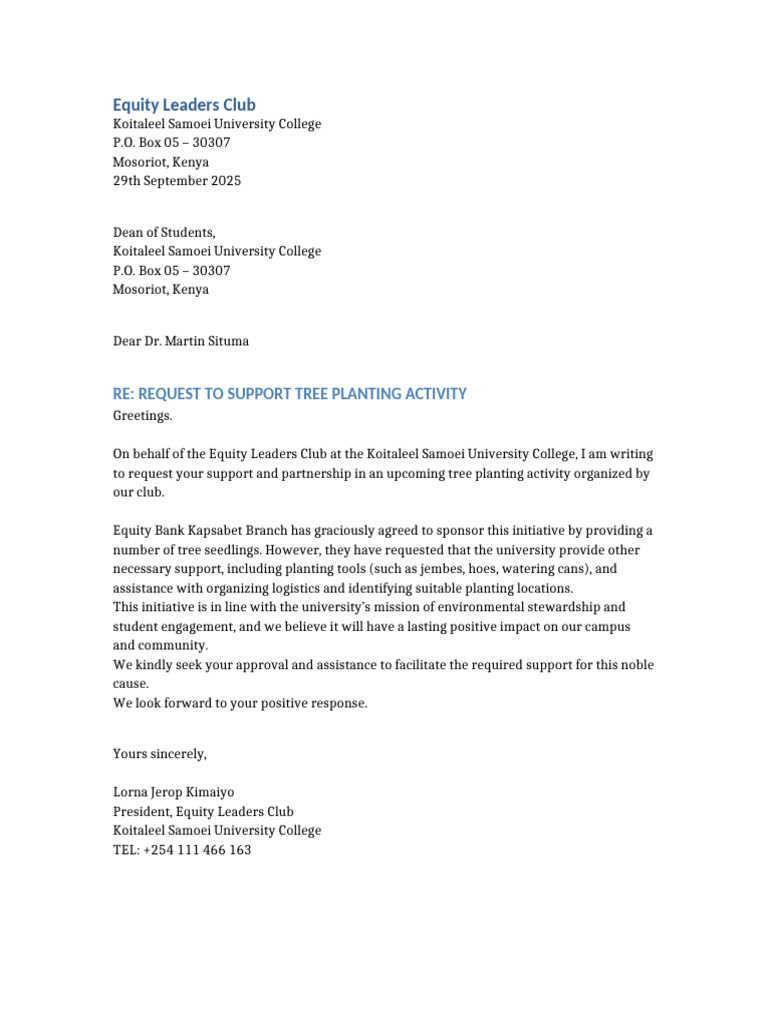 ELP Tree Planting Request Letter | PDF