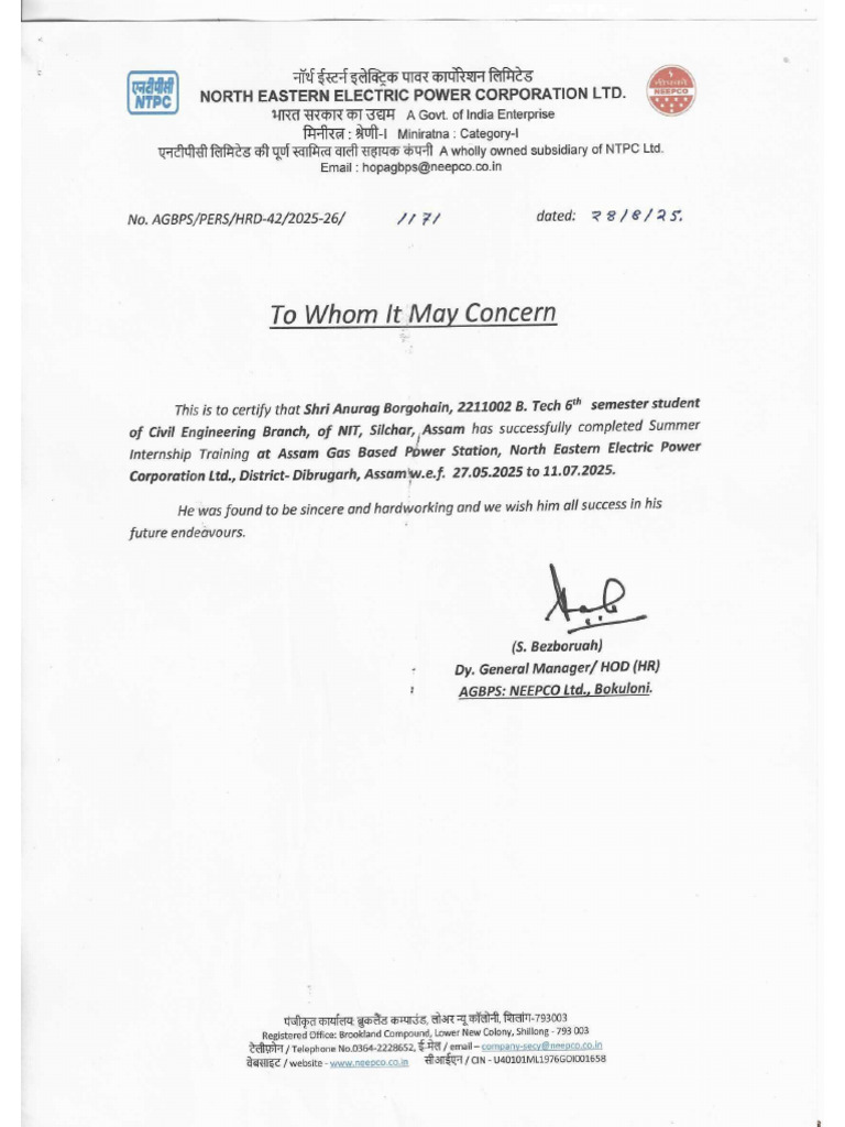 Anurag Neepco Certificate | PDF